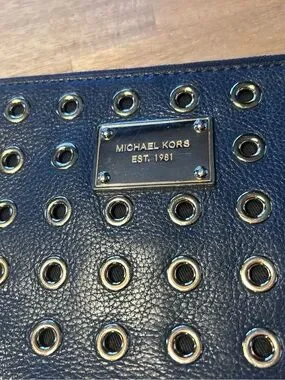 Michael Kors | Bags | Michael Kors Navy Leather Grommet Wristlet With ...